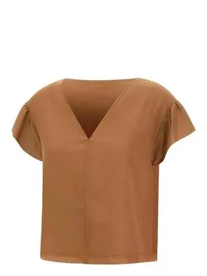 KAOS V-neck Ruffled Blouse - Brown