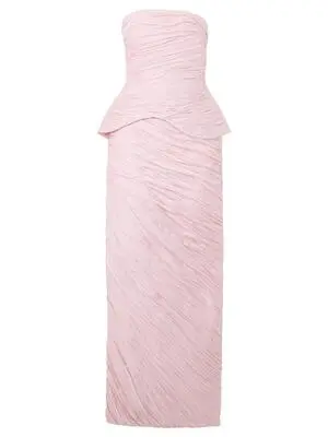 MARMAR HALIM Strapless Gathered Plissé-taffeta Gown - Pink