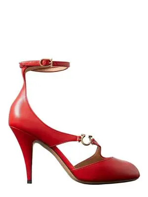 FERRAGAMO Molly Embellished Leather Pumps - Red