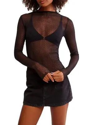 Free People Sheer Stitched Top Black Combo