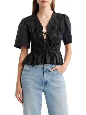 Rails Portia Shirred Cotton Top Black