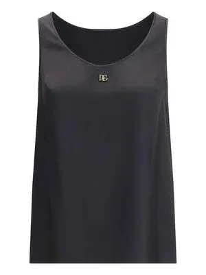Dolce & Gabbana Logo-plaque Silk Top - Black