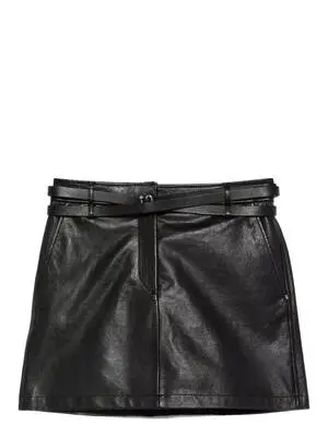 Sportmax Belted Leather Mini Skirt - Black