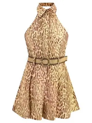 Zimmermann Halterneck Leopard-print Mini Dress - Neutrals