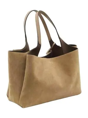 TOD'S Suede Leather Shopping Bag - Neutrals