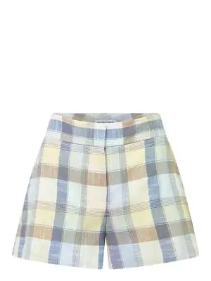 Veronica Beard Allen Checked Pleated Mini Shorts - Blue
