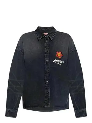 Kenzo Flower-embroidered Denim Shirt - Black