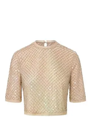 Veronica Beard Beaded Embellished Top - Neutrals