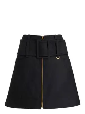 Patou Belted Zip-front Mini Skirt - Black