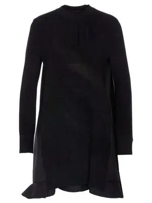SACAI Knit-Panel Ruffled Mini Dress