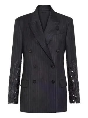 Brunello Cucinelli Pinstripe Sequin-embellished Blazer - Grey