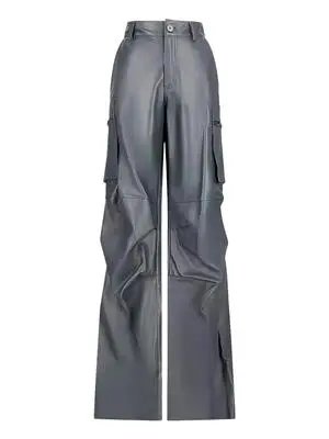 SALVATORE SANTORO Cargo Leather Trousers - Grey