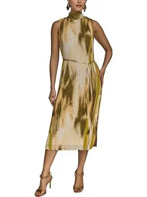Donna Karan New York Sleeveless Mock Neck Pleated Midi Dress - Smokey Olive Multi