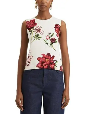 Oscar De La Renta Peony Print Tank Top - Ivory