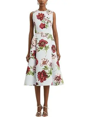 Oscar De La Renta Peony Print Dress - Blue Quartz Multi