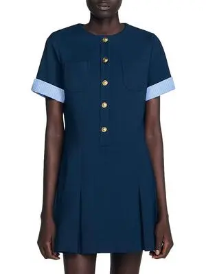 Sandro Short Pleated Dress - Navy Blue