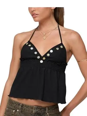 EDIKTED Textured Iridescent Babydoll Halter Top - Black