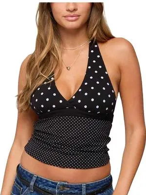 EDIKTED Polka Dot Halter Top - Black-and-white