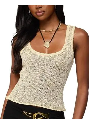 EDIKTED Eleora Sequin Knit Tank Top - Cream