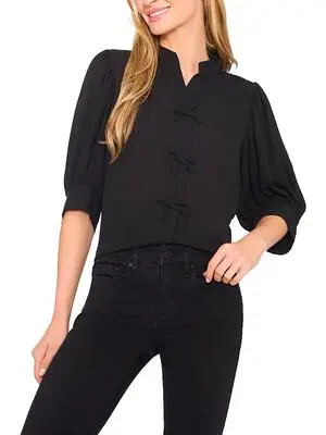 CECE DUPRAZ Puff Sleeve Bow Placket Blouse Rich Black