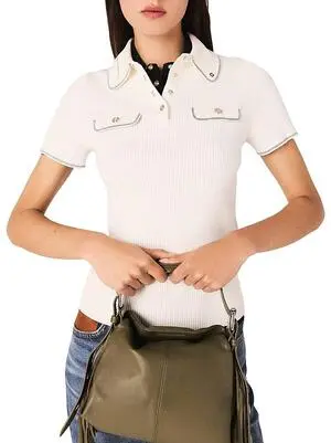 Maje Short Sleeve Polo Shirt - Ecru