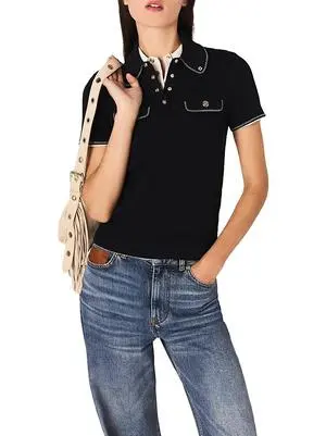 Maje Short Sleeve Polo Shirt - Navy