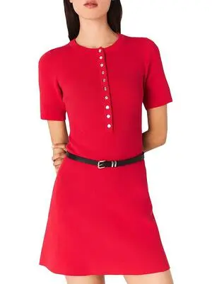 Maje Short Ribbed Knit Dress - Red