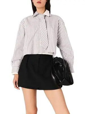 Maje Striped Rhinestone Shirt - Ecru Stripes