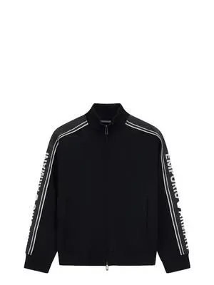 Emporio Armani Double-jersey Full-zip Sweatshirt With Logo Stripe - Black