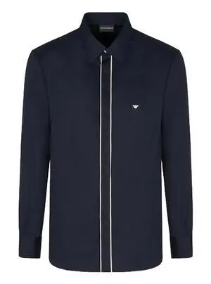 Emporio Armani Pima Cotton Shirt With Piping - Navy