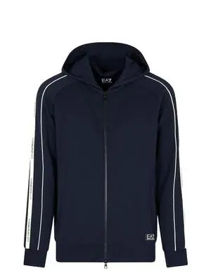 Emporio Armani Ea7 Logo Series Cotton-blend Hooded Zip-up Sweatshirt - Navy