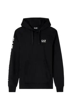 Emporio Armani Ea7 Logo Series Hooded Cotton Sweatshirt - Black