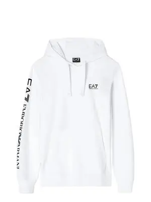 Emporio Armani Ea7 Logo Series Hooded Cotton Sweatshirt - Natural