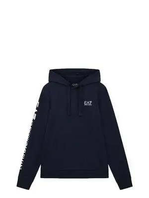 Emporio Armani Ea7 Logo Series Hooded Cotton Sweatshirt - Navy