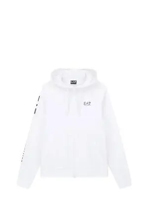 Emporio Armani Ea7 Logo Series Hooded Cotton Sweatshirt - Natural