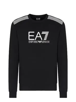 Emporio Armani Ea7 Seven Lines Cotton-blend Crewneck Sweatshirt - Black