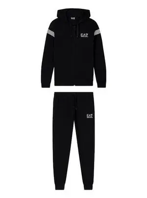 Emporio Armani Asv 7 Lines Cotton-blend Jersey Tracksuit - Black
