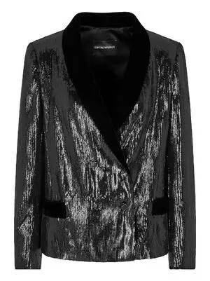 Emporio Armani Sequined Double-breasted Blazer - Black