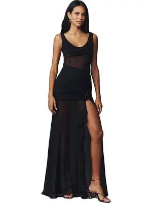 DELFI COLLECTIVE Serena Sleeveless Sheer Silk Maxi Dress - Black
