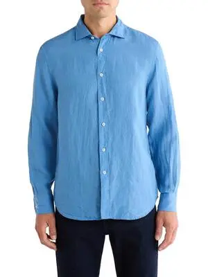 Bugatchi Axel Shaped Fit Linen Button-up Shirt - Classic Blue