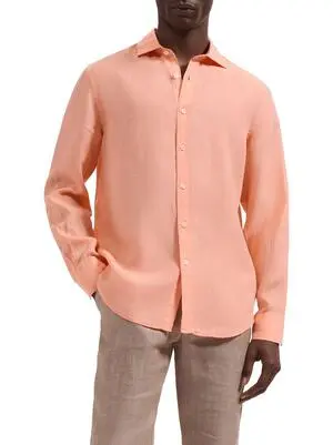 Bugatchi Axel Shaped Fit Linen Button-up Shirt - Papaya