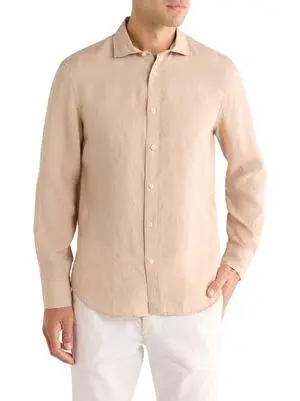Bugatchi Axel Shaped Fit Linen Button-up Shirt Sand