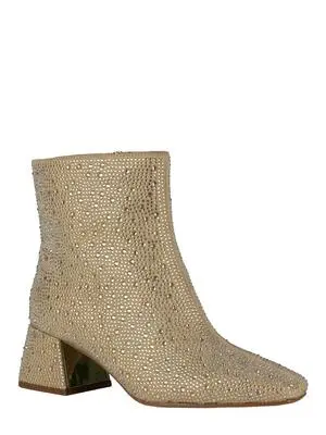 LADY COUTURE Rhinestone Block Heel Bootie - Gold