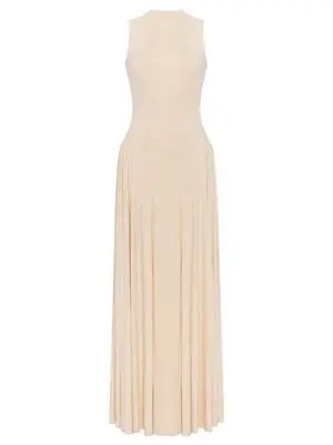 MILLA Sleeveless Mock Neck Dress With Pleated Maxi Skirt - Nude