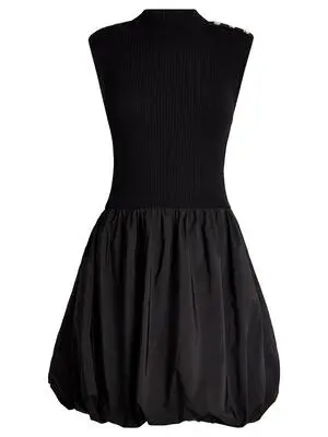 Maje Rib-knit Taffeta Mini Dress - Black