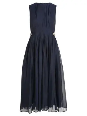 Max Mara Silk Pleated Midi Dress - Blue