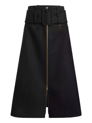 Patou Belted Zip-front Midi Skirt - Black
