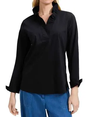 Foxcroft Tammy Ruffle Collar Cotton-blend Top - Black
