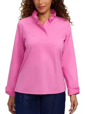 Foxcroft Tammy Ruffle Collar Cotton-blend Top - Guava Pink