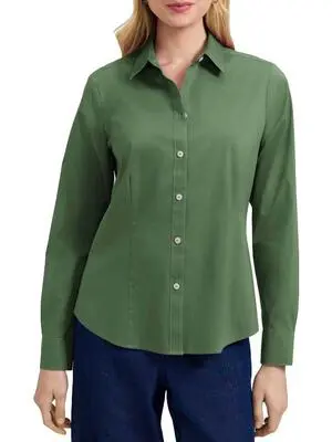 Foxcroft June Stretch Cotton Blend Button-Up Shirt Basil